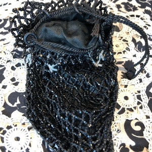 Incredible Vintage 1920s Black and Clear Beaded Flapper Drawstring ...