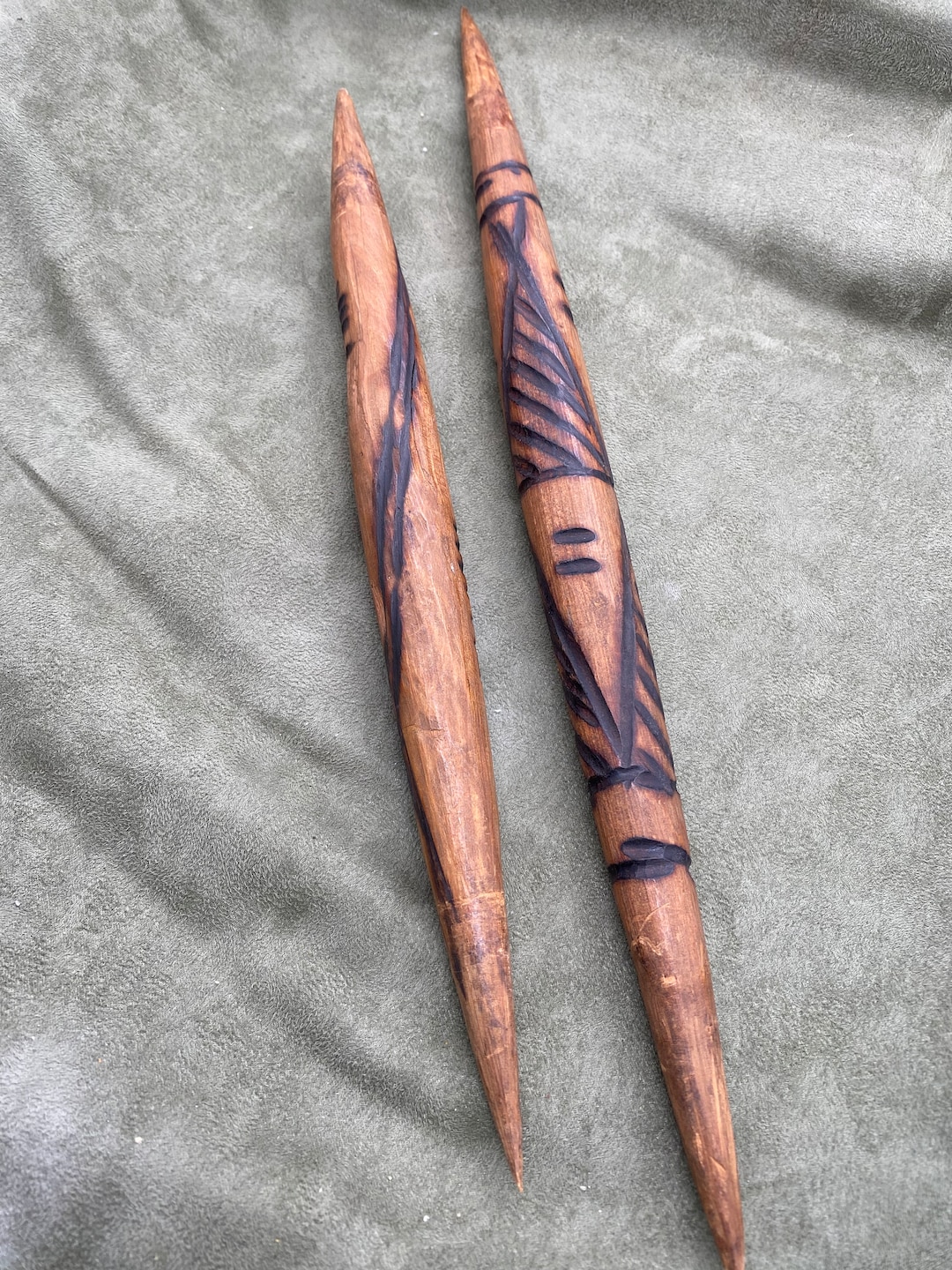 Vintage Aboriginal Wood Clapping Music Sticks Pokerwork Ceremony Pair ...