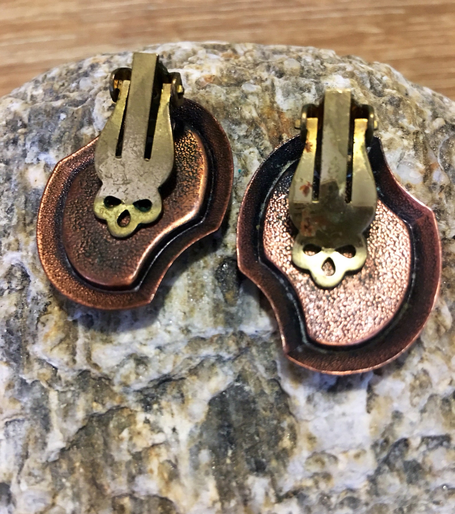 Artisan Mid Century Enamel on Cooper Clip Earrings - Etsy