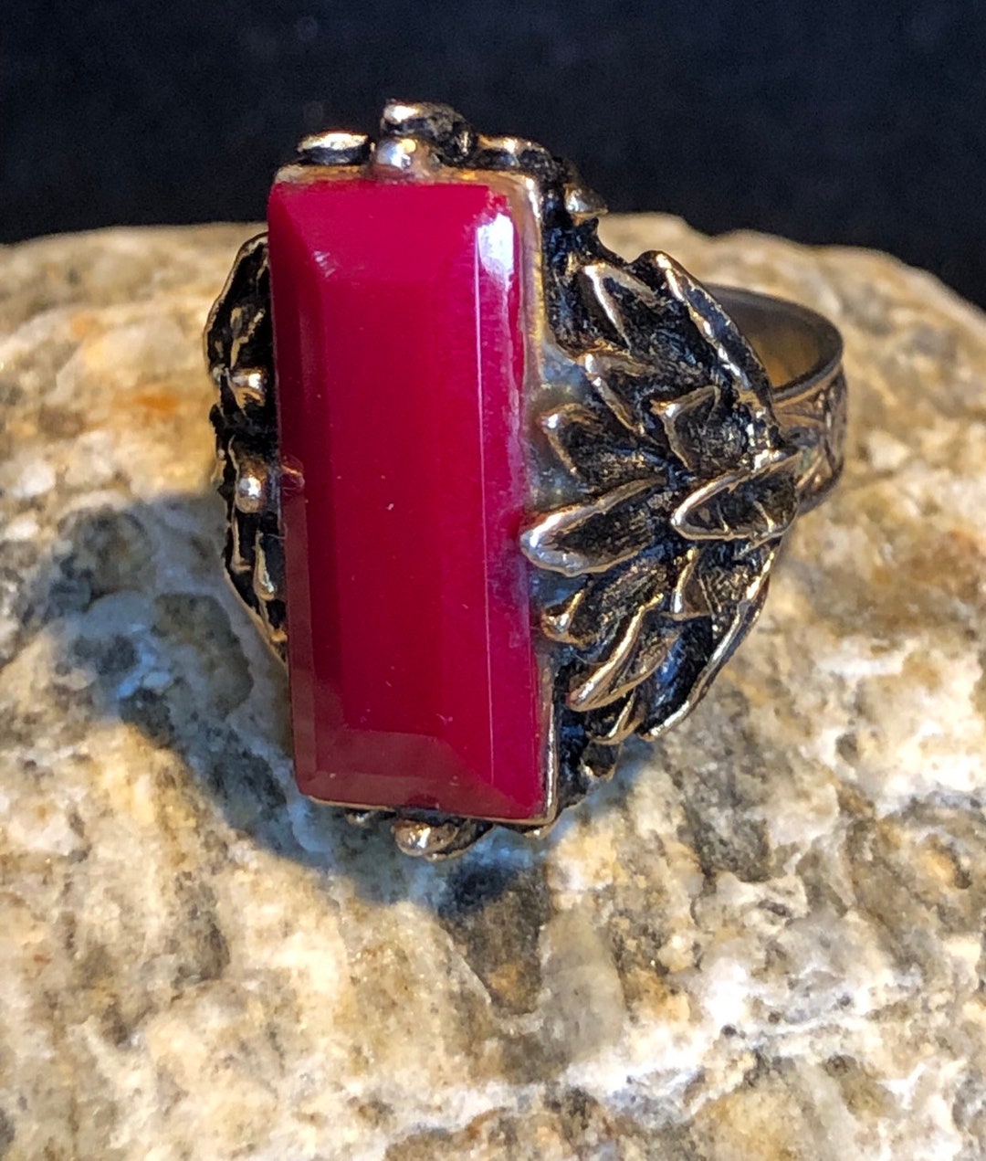 Red Stone Set in a Gold Tone Adjustable Cocktail Ring - Etsy