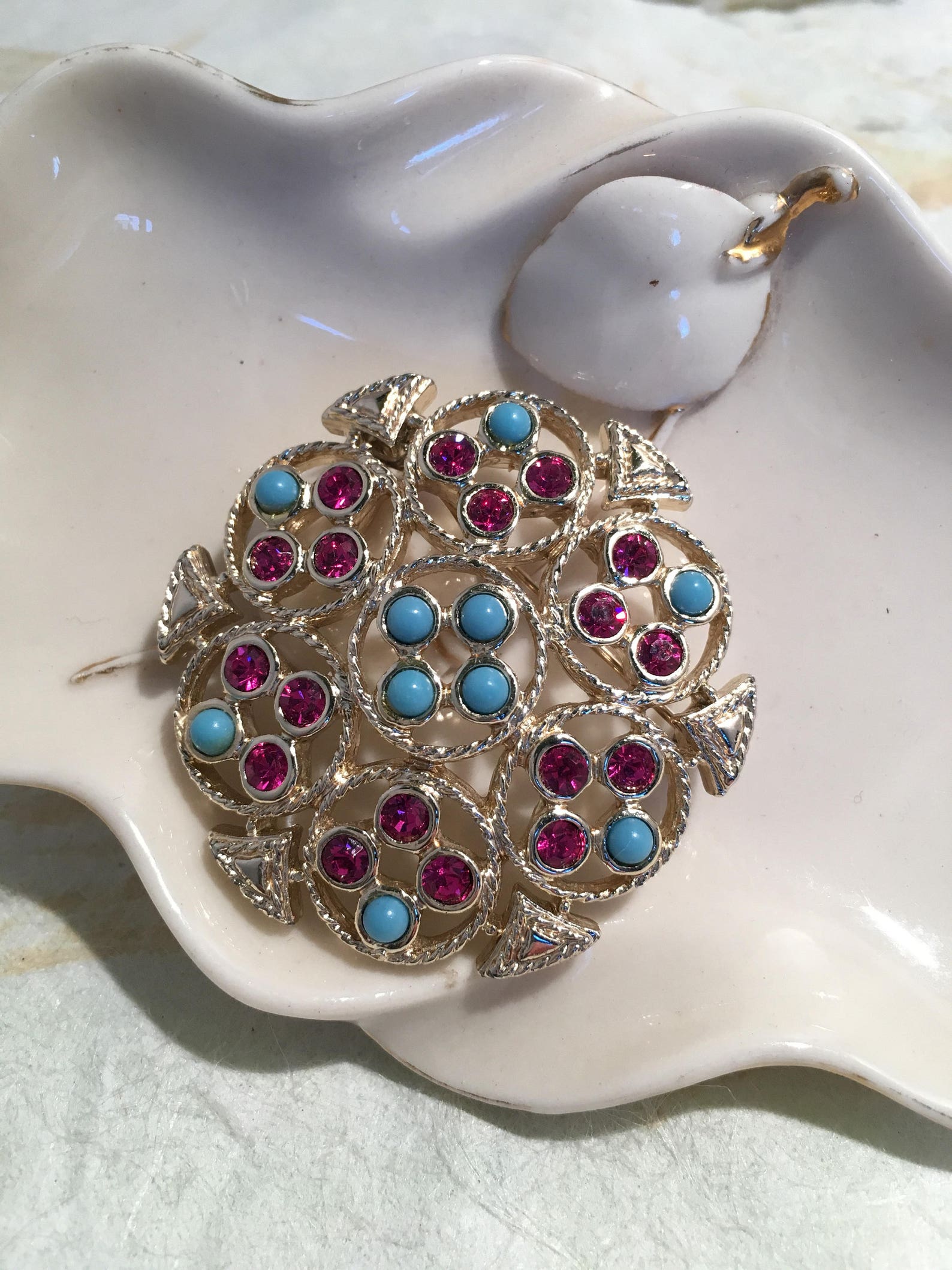 Sarah Coventry Mid Century Silver Stamp With Pink and - Etsy