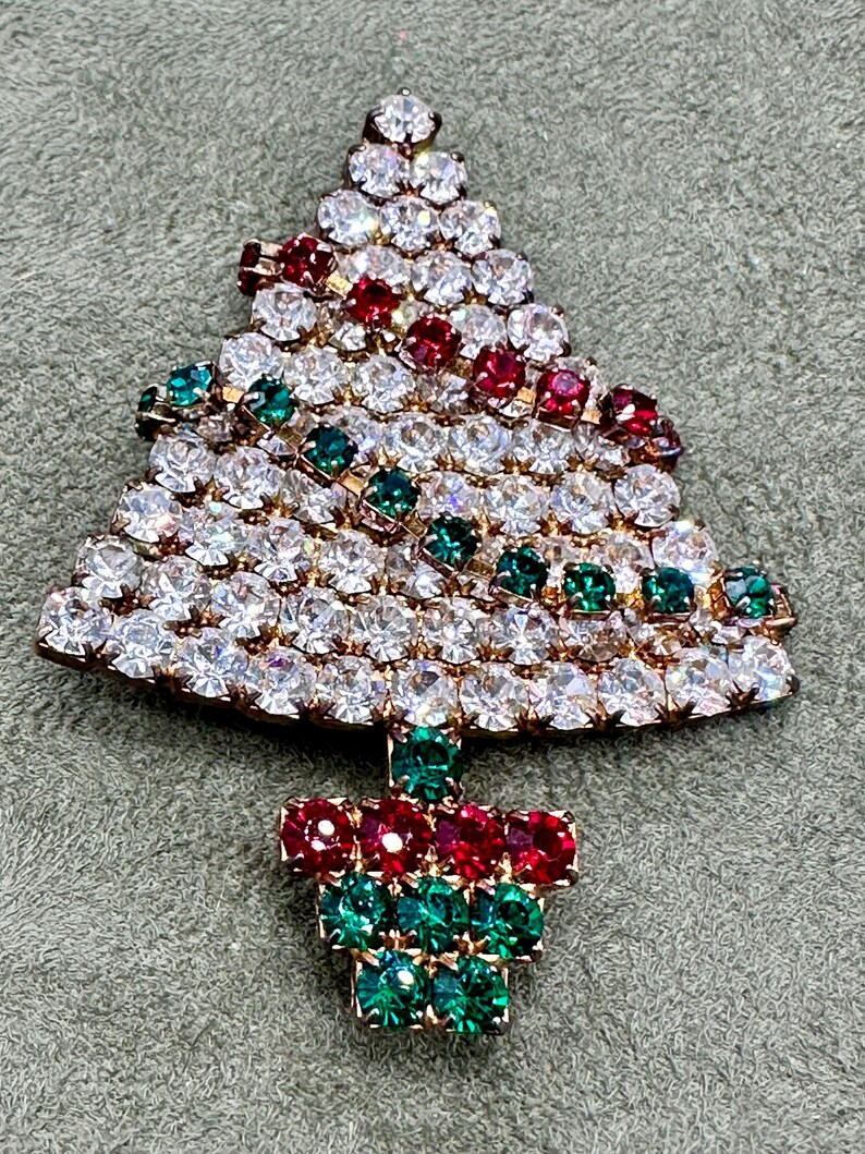 Holiday Rhinestone Tree Brooch - Etsy