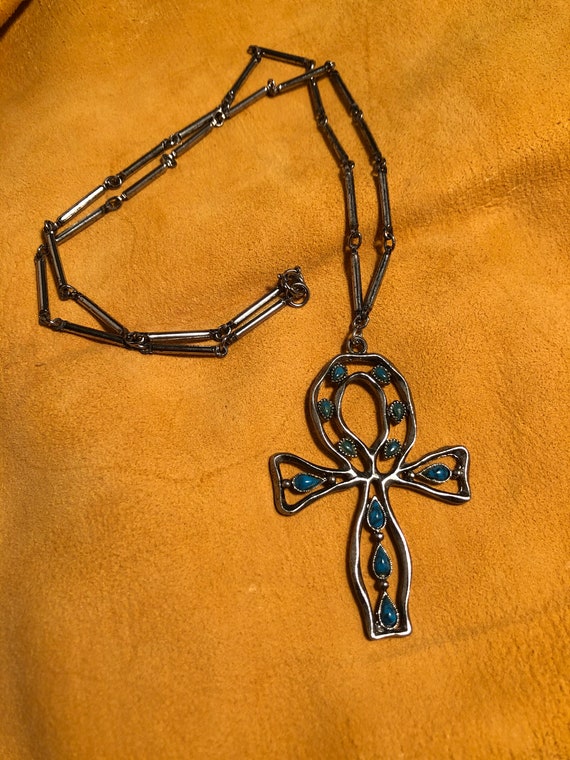 Egyptian Anka Cross with Turquoise Stone Insets on a … - Gem