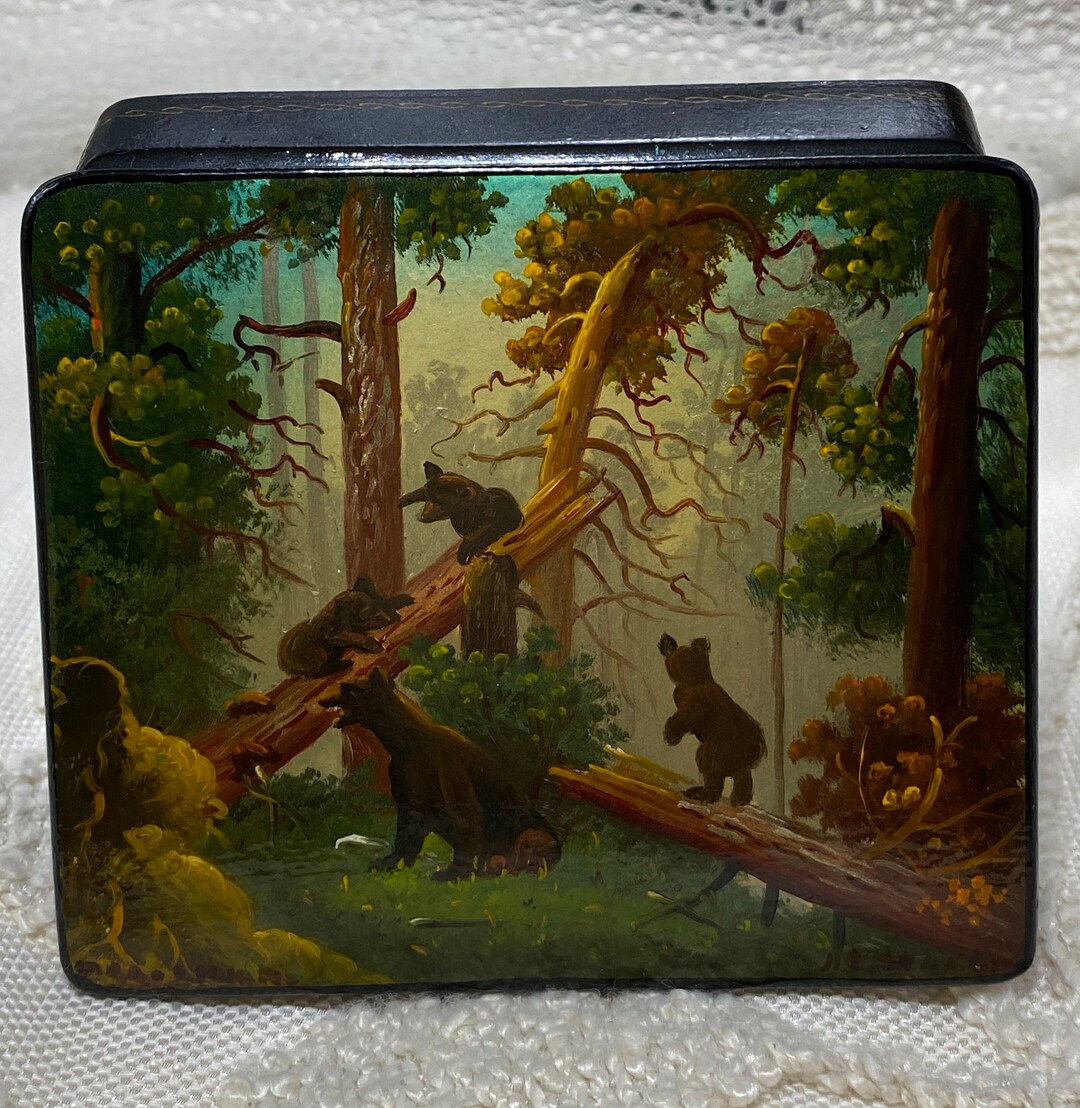 Beautiful Russian Lacquer Box Hand Painted - Bears in Pine Forest - Etsy