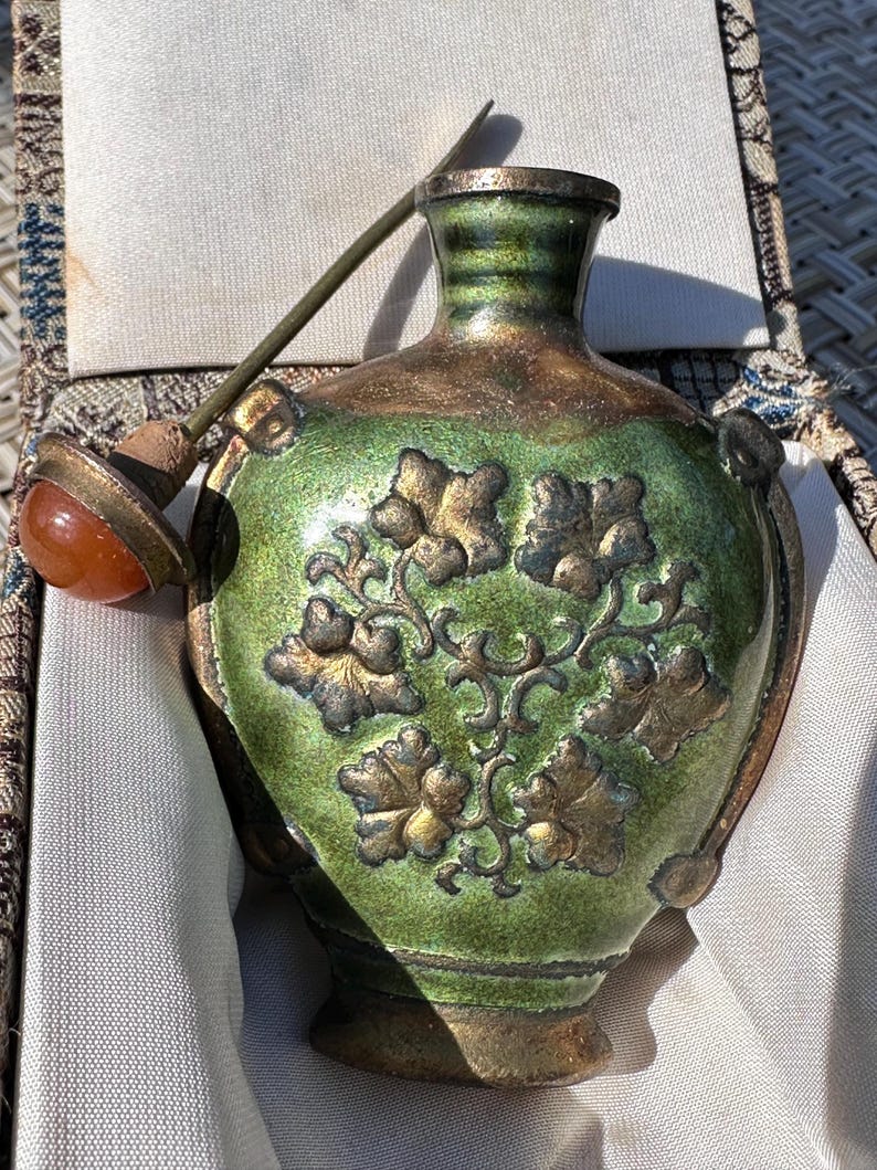 Vintage Chinese Snuff Smelling Salts Hand Painted Small Bottle Holder ...