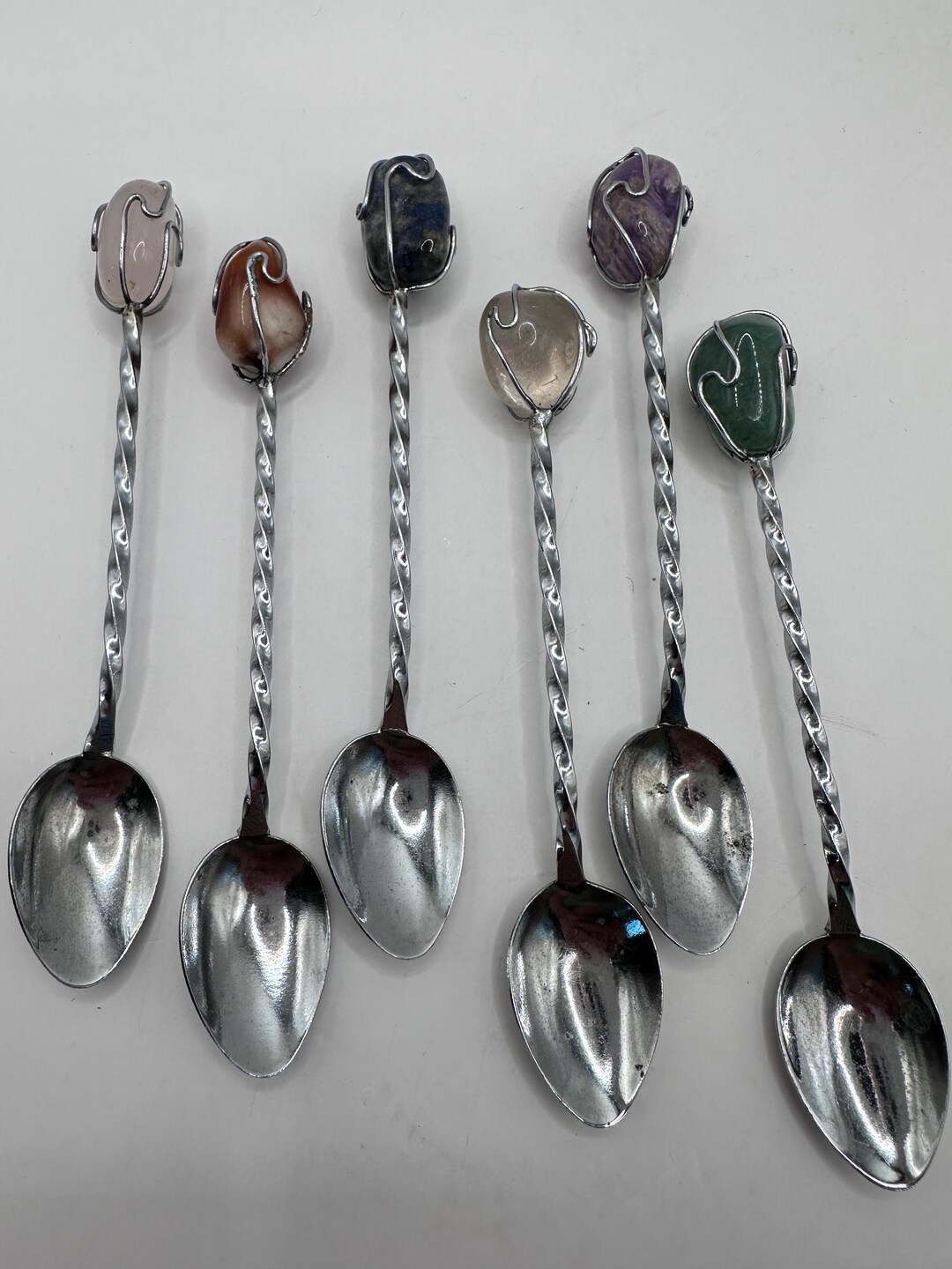 Brazilian ESTILO Silver Twisted Teaspoons With Unique Semi Precious ...