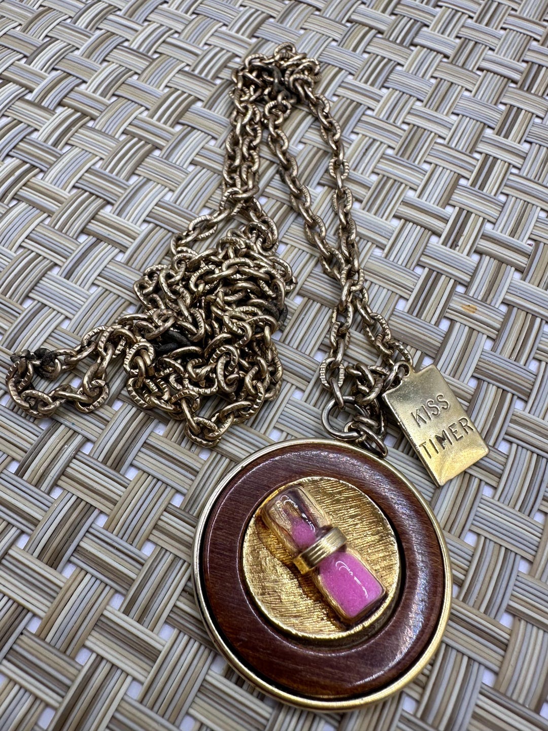 Old Novelty Kissing Timer Necklace Pendant Charm With Chain - Etsy