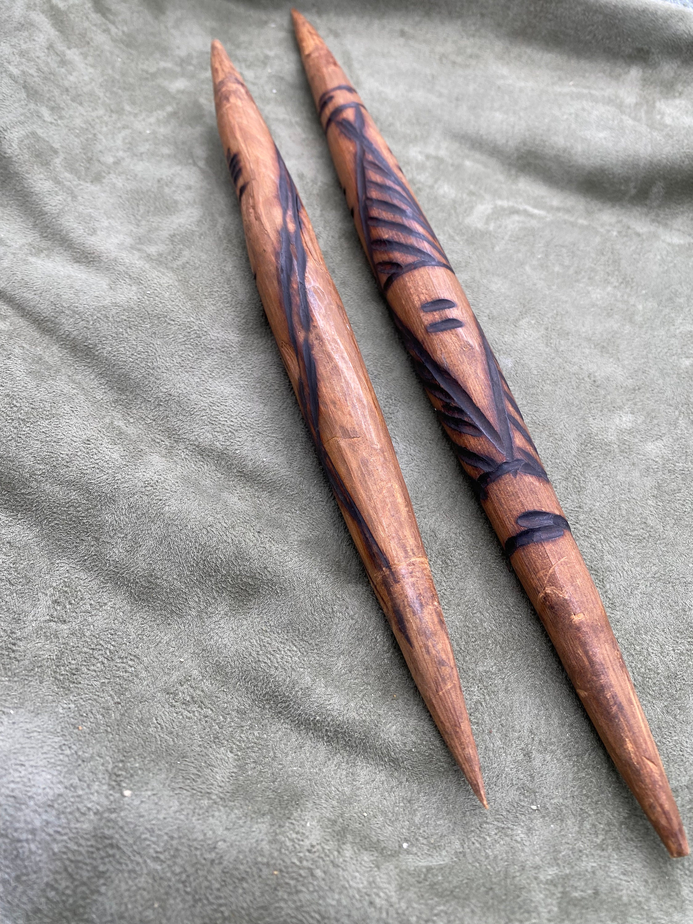 Vintage Aboriginal Wood Clapping Music Sticks Pokerwork Ceremony Pair ...