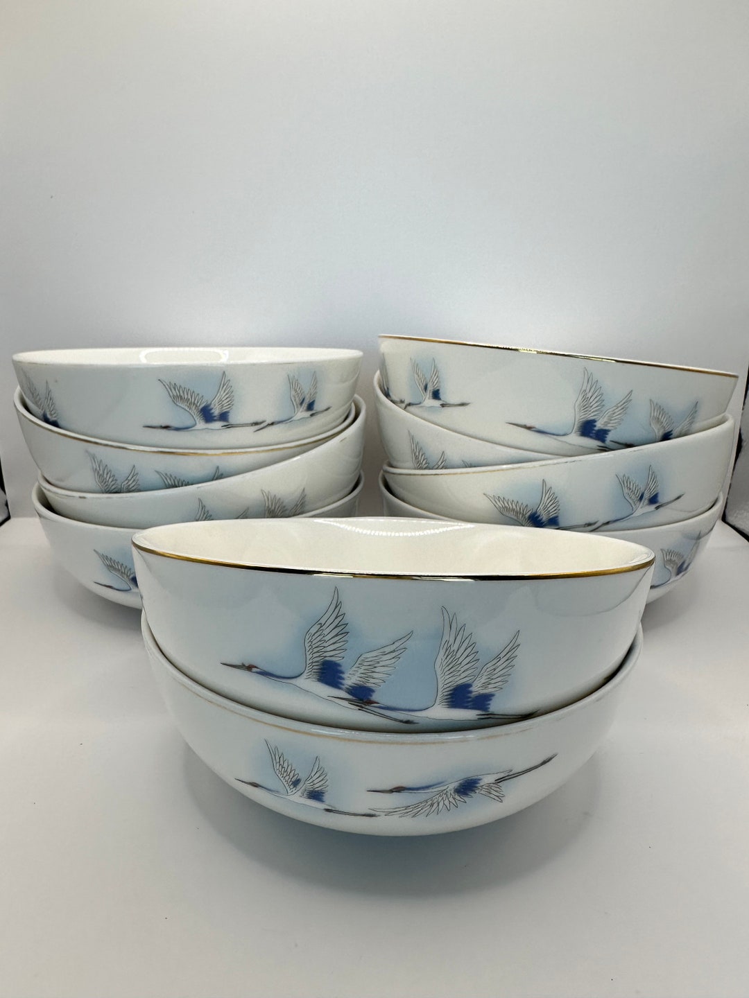 10 Fashion Ware Stone Bone China 1942 Haeng Namsa Blue White Flying ...