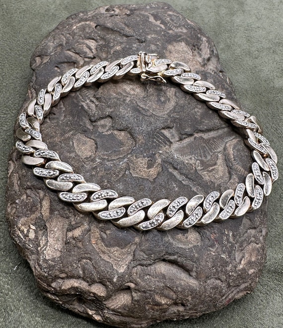 Heavy Sterling Silver Link Bracelet - Gem