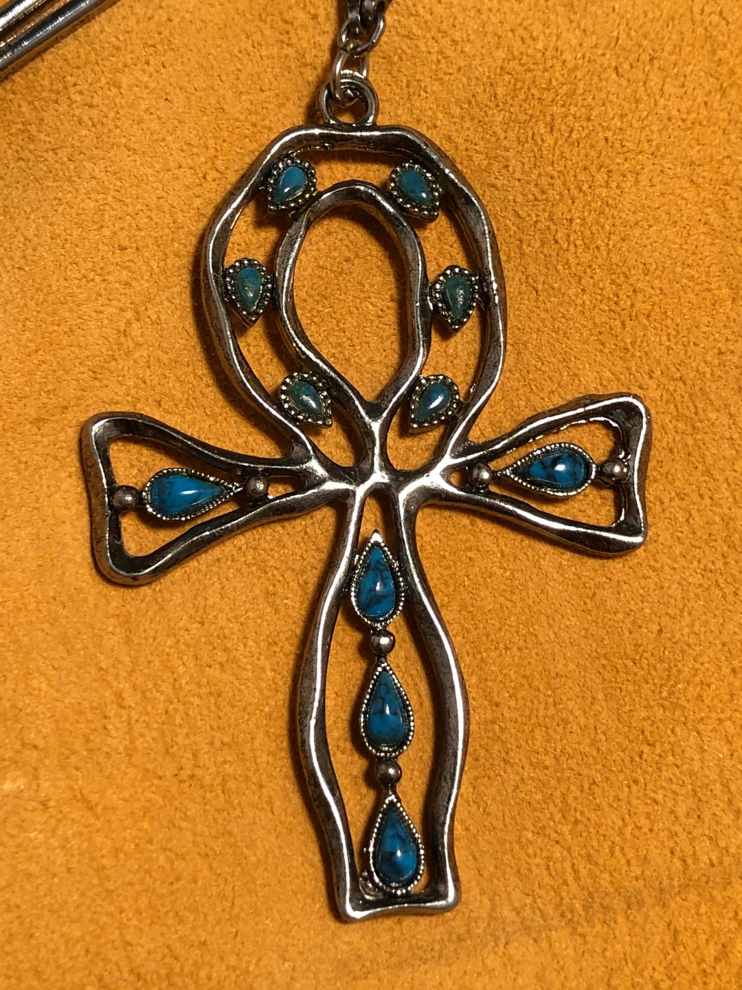 Egyptian Anka Cross With Turquoise Stone Insets on a 18 Inch Chain - Etsy