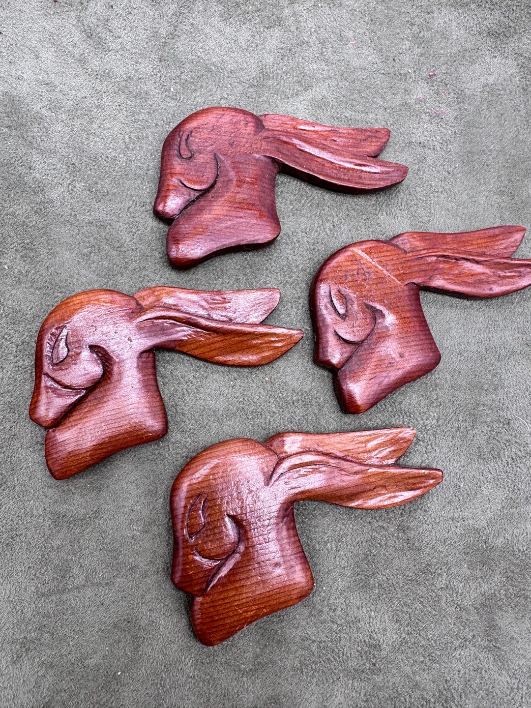 Vintage Wood Carved Rabbit Heads - Etsy