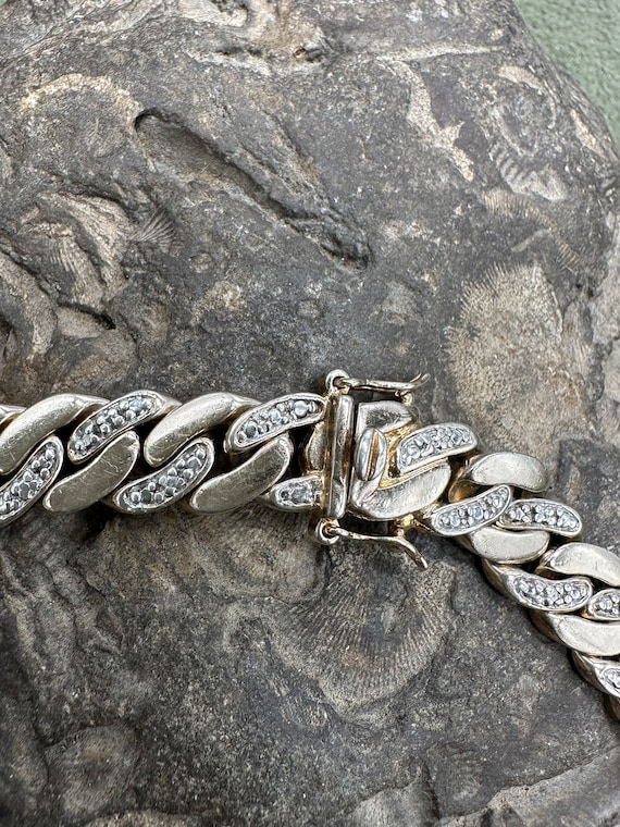 Heavy Sterling Silver Link Bracelet - Gem