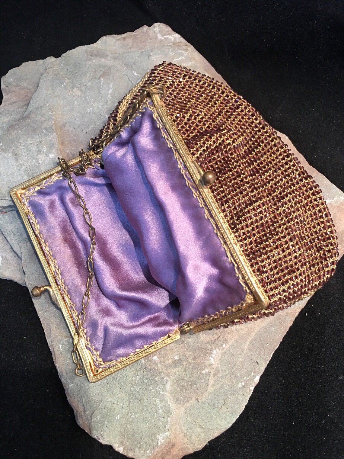 Victorian Amethyst Glass Beaded Gold Tone Evening Bag | Etsy