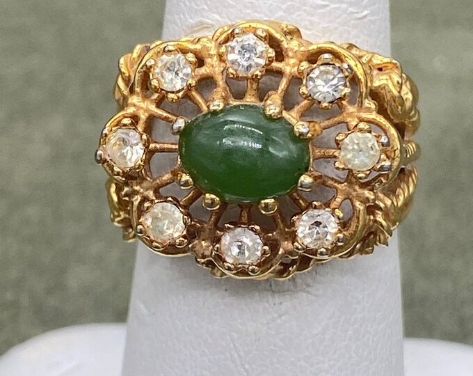Gold Jade and Rhinestone Cocktail Ring - Etsy