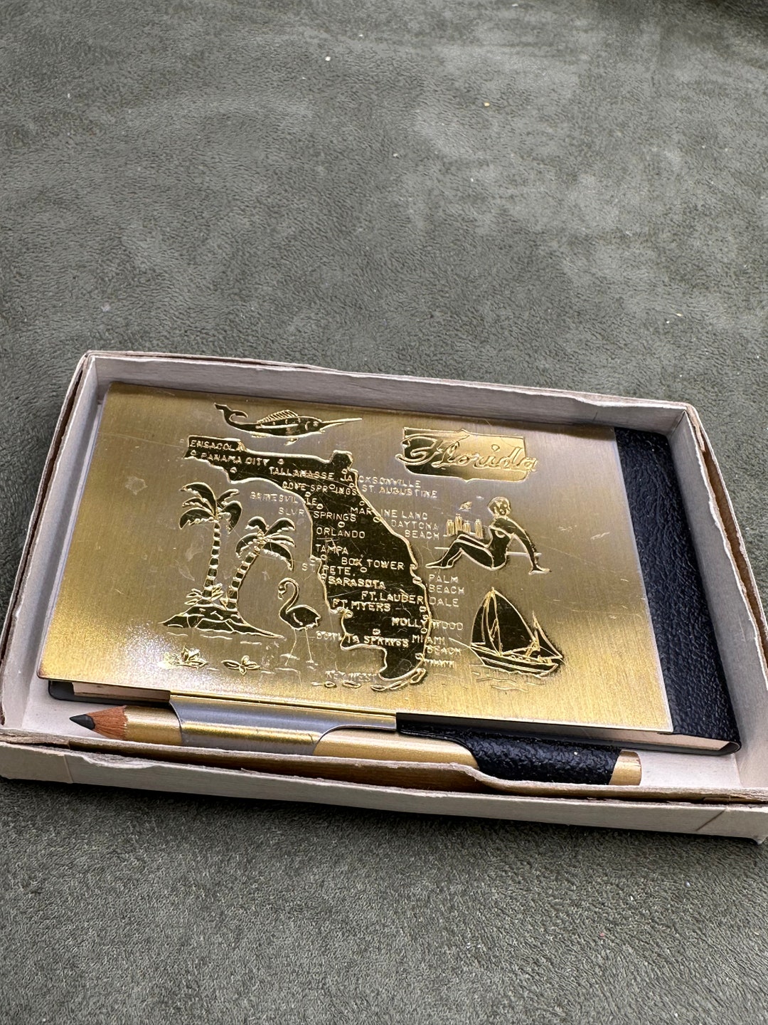Vintage Souvenir of Florida Embossed Brass Steel Note Pad - Etsy