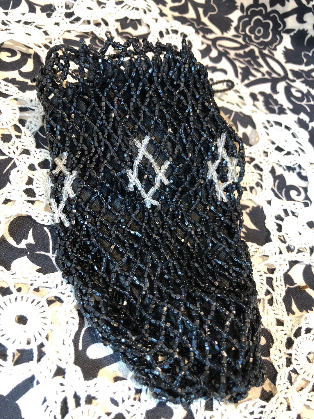 Incredible Vintage 1920s Black and Clear Beaded Flapper Drawstring ...
