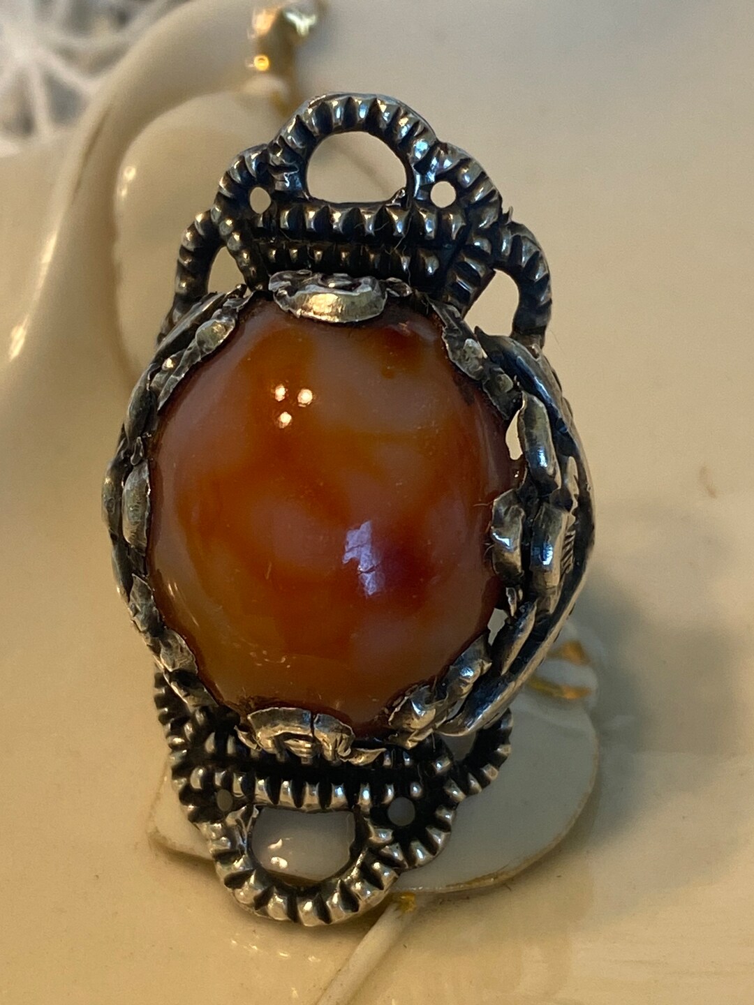 Vintage Turkish Ornate Silver Large Agate Size 7 Ring - Etsy