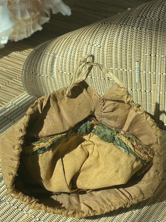 Antique Micro Beaded Drawstring Reticule Bag - Gem