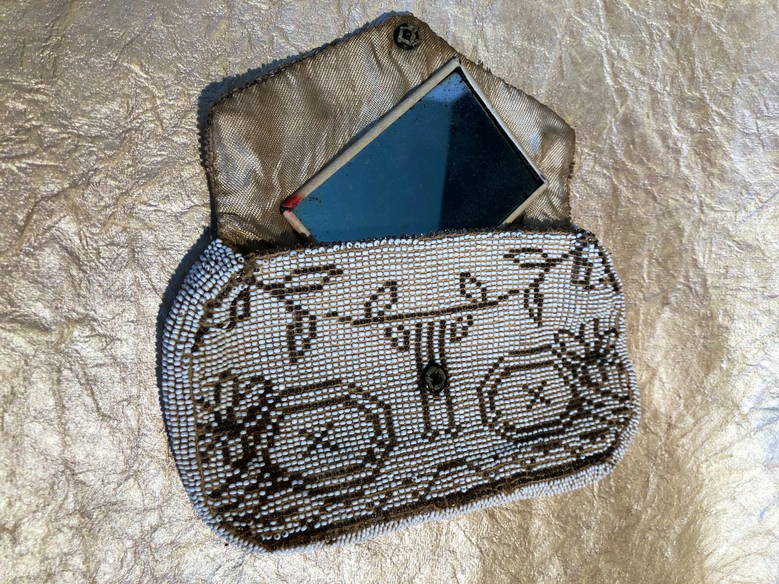 Cream and Gold Beaded Small Evening Purse With a Mirror - Etsy