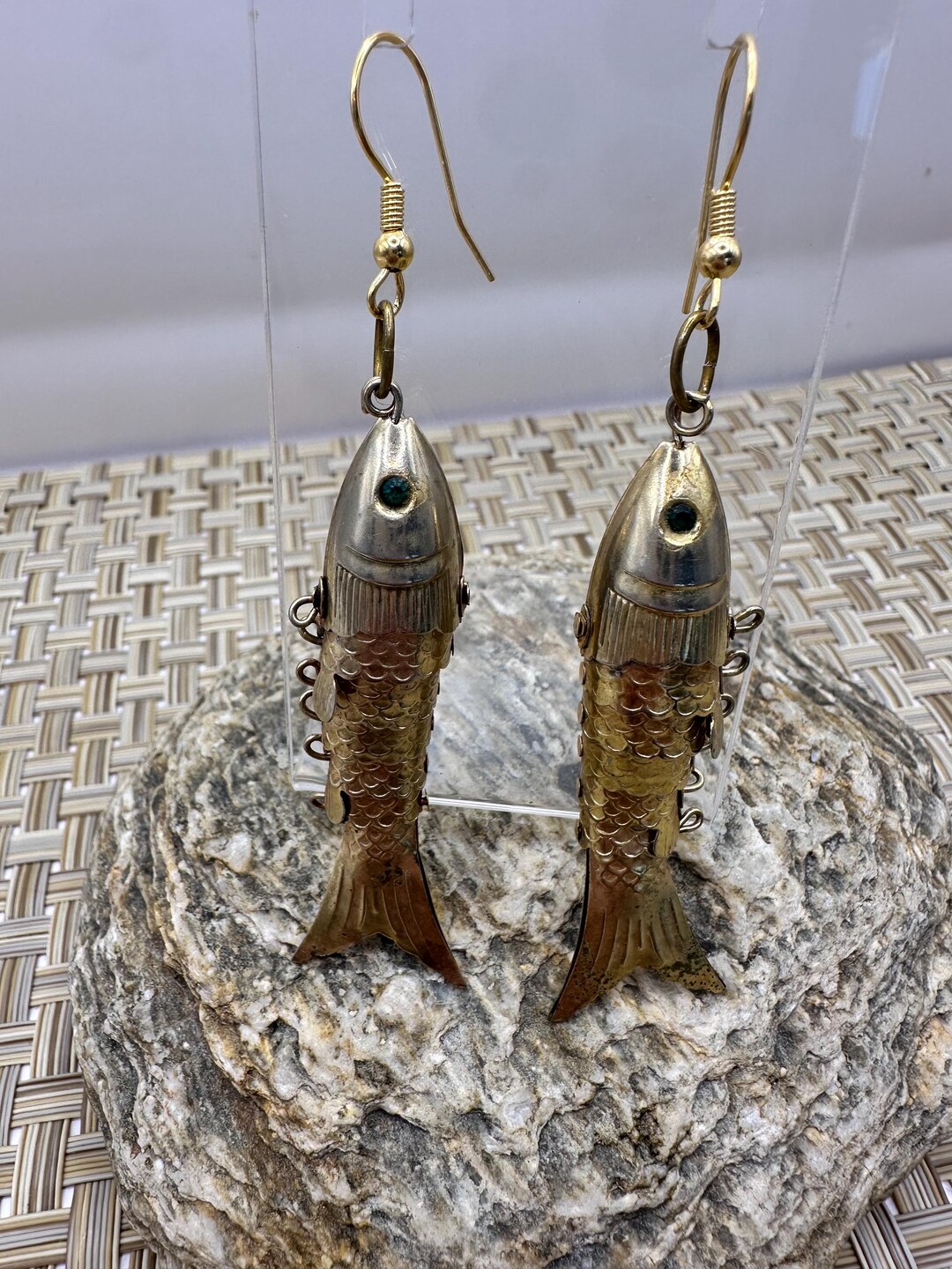 Vintage Gold Pierced Articulated Fish Earrings - Etsy