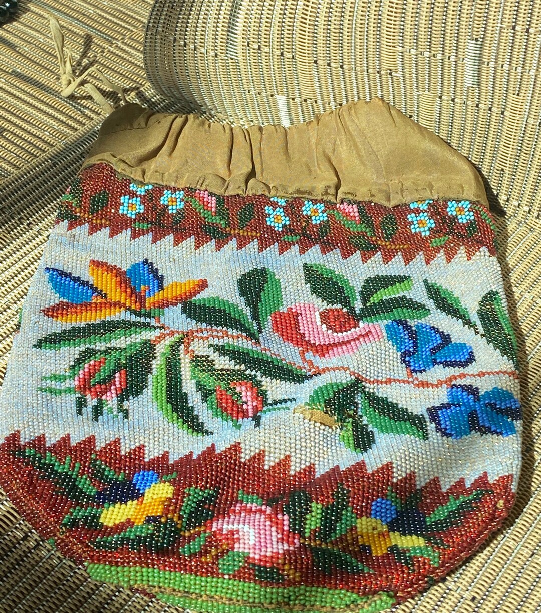 Antique Micro Beaded Drawstring Reticule Bag - Etsy
