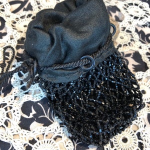 Incredible Vintage 1920s Black and Clear Beaded Flapper Drawstring ...