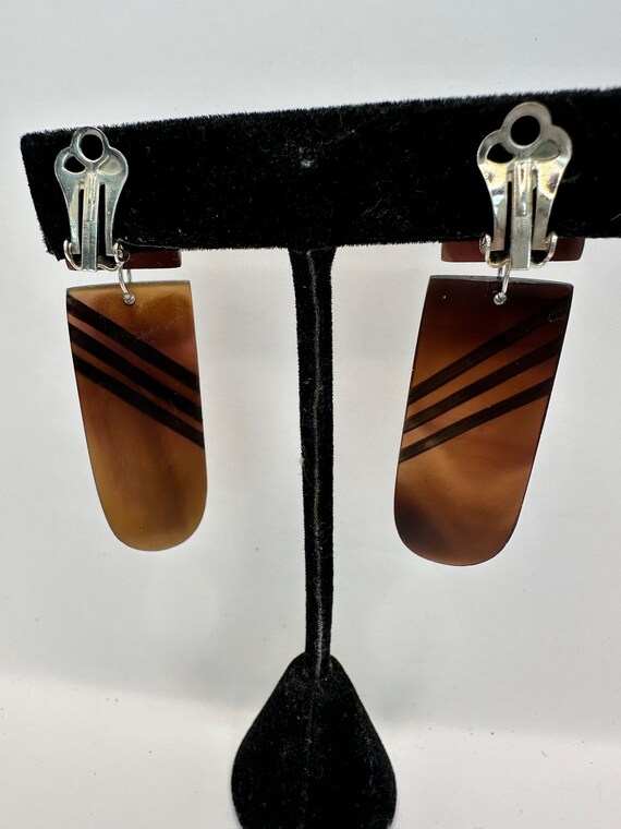 Art Deco Tortoise Bakelite Dangle Clip Earrings - Gem