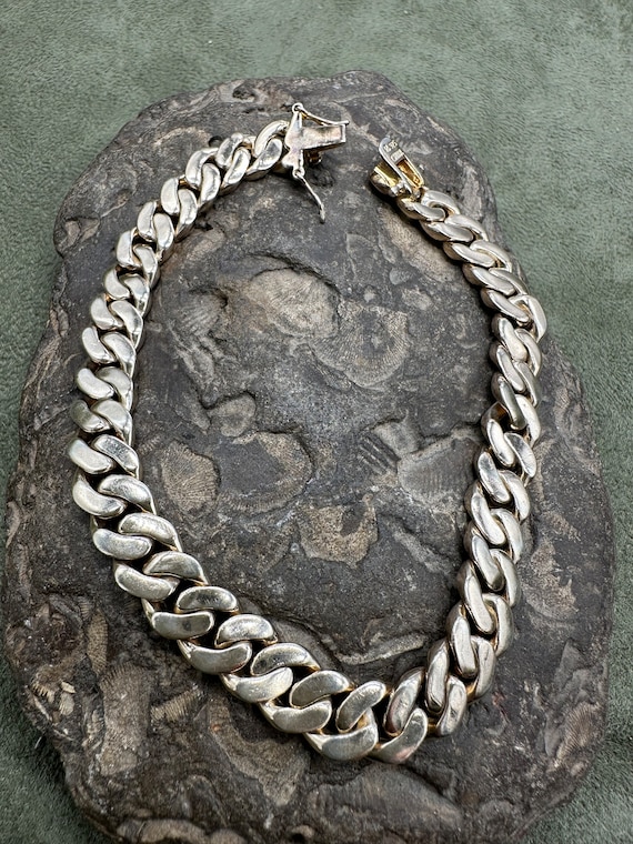 Heavy Sterling Silver Link Bracelet - Gem