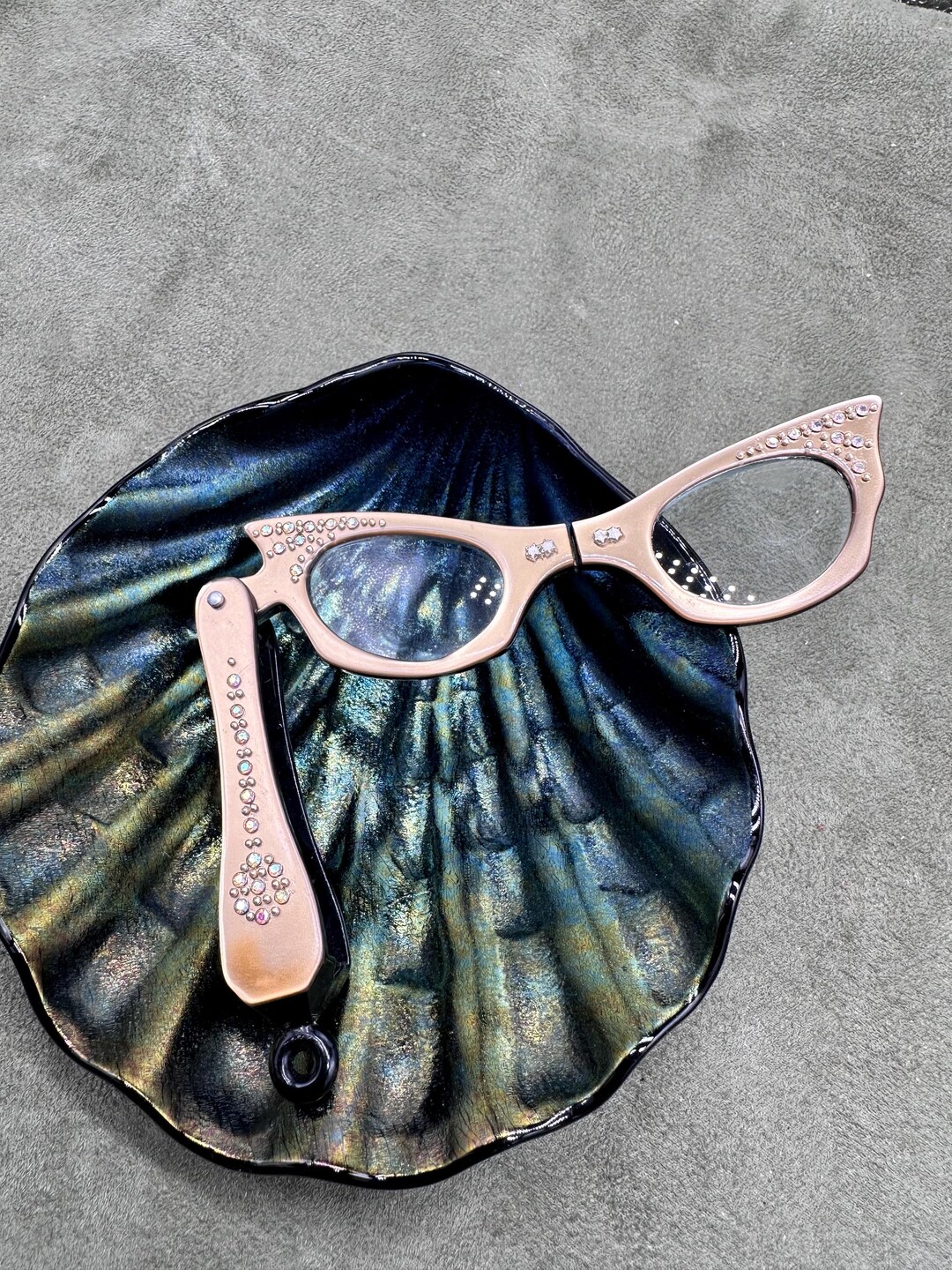 1950s Vintage Folding LORGNETTE Cat Eye Yellow Plastic With Rhinestones ...