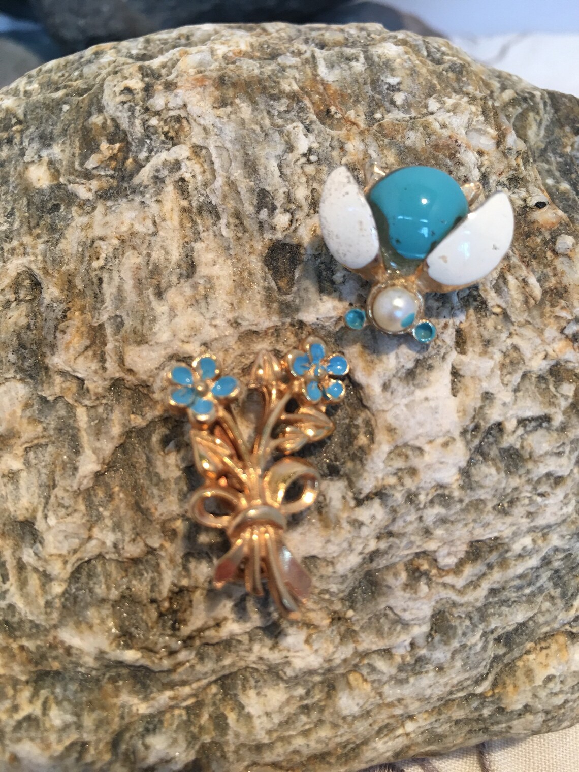 Sweet Forget Me Not and Lady Bug Brooches. | Etsy