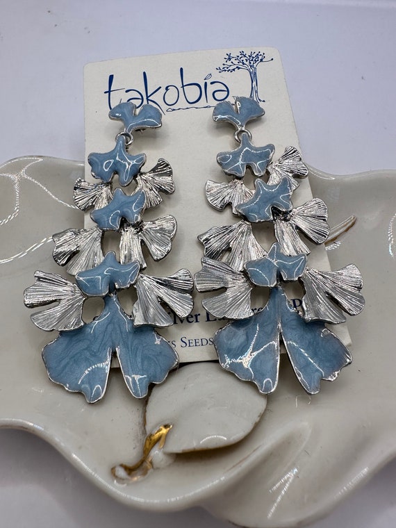 Takobia Sterling Silver and Blue Ginkgo Dangle Pierced Earrings Etsy