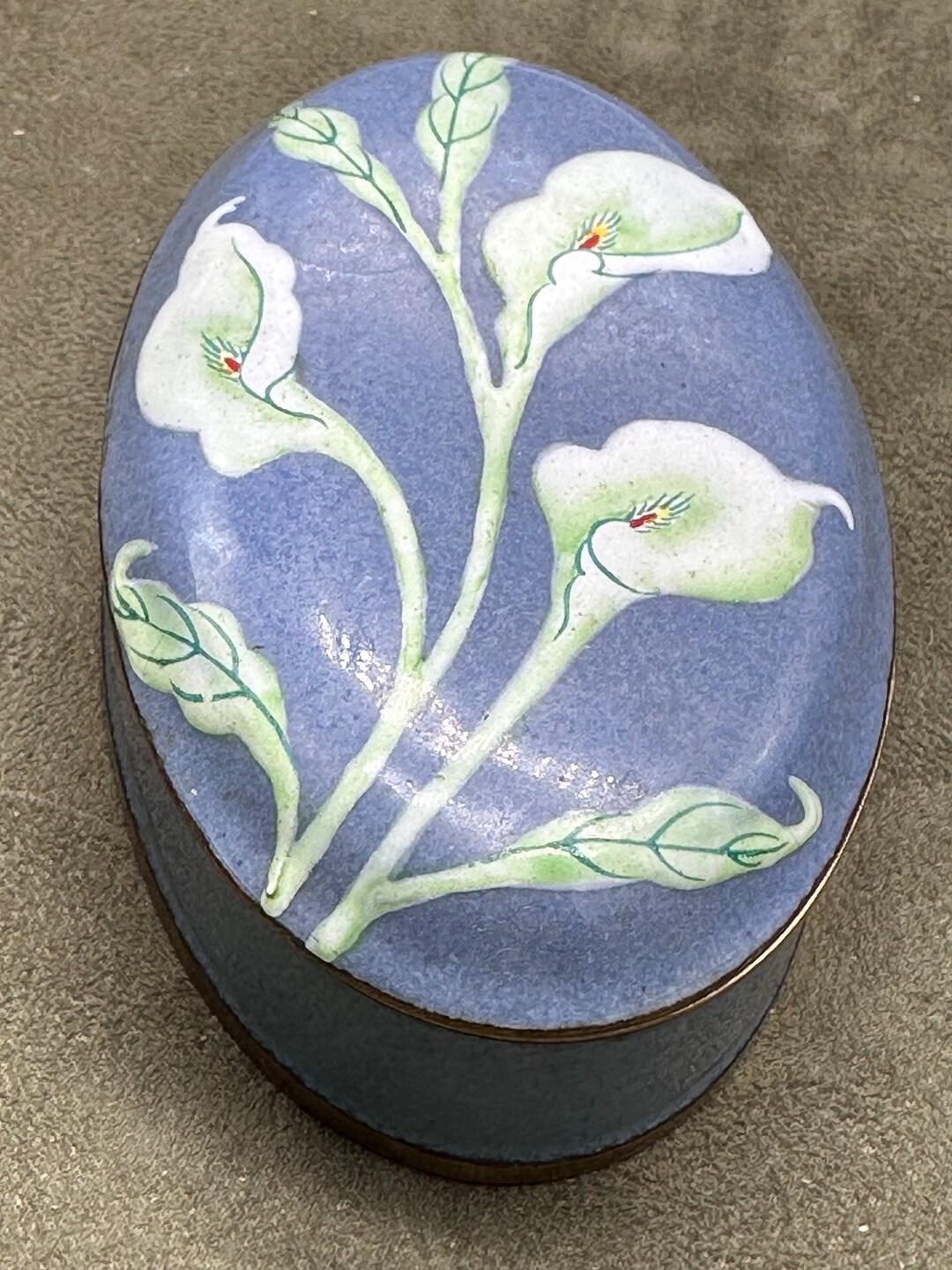 Pretty Blue Enamel Trinket Box With Calla Lilly Design - Etsy