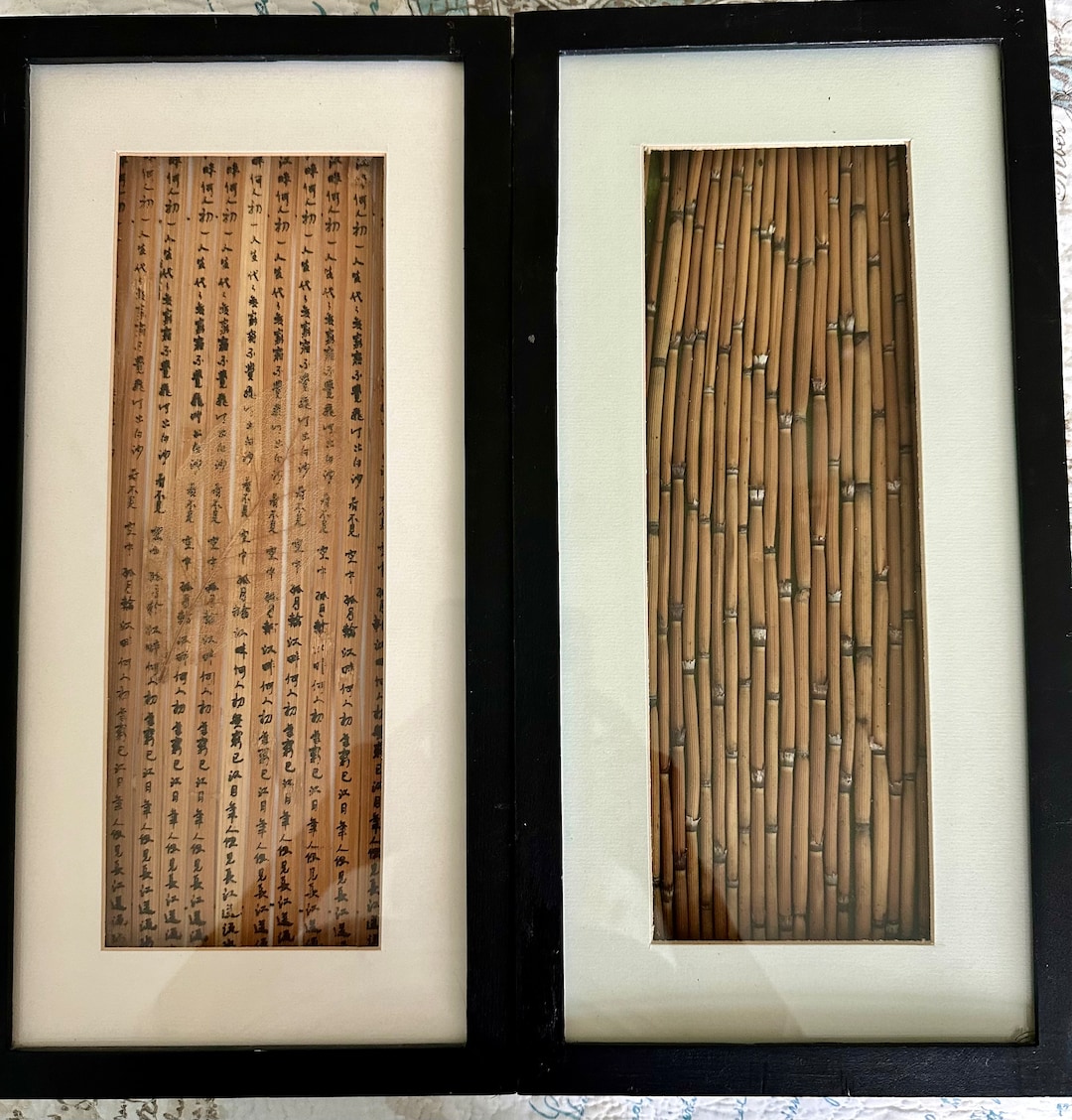 Asian Framed Set Bamboo Slips With Calligraphy and Asian Bamboo Sticks ...