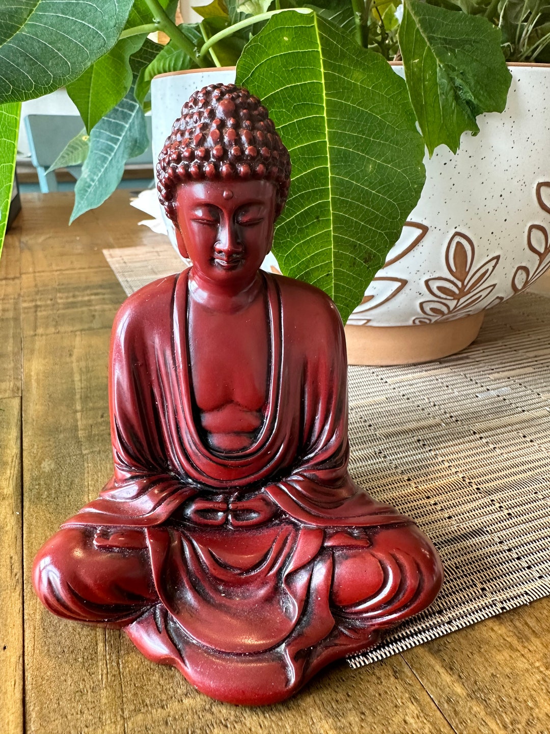 Red Resin Buddha Statue - Etsy