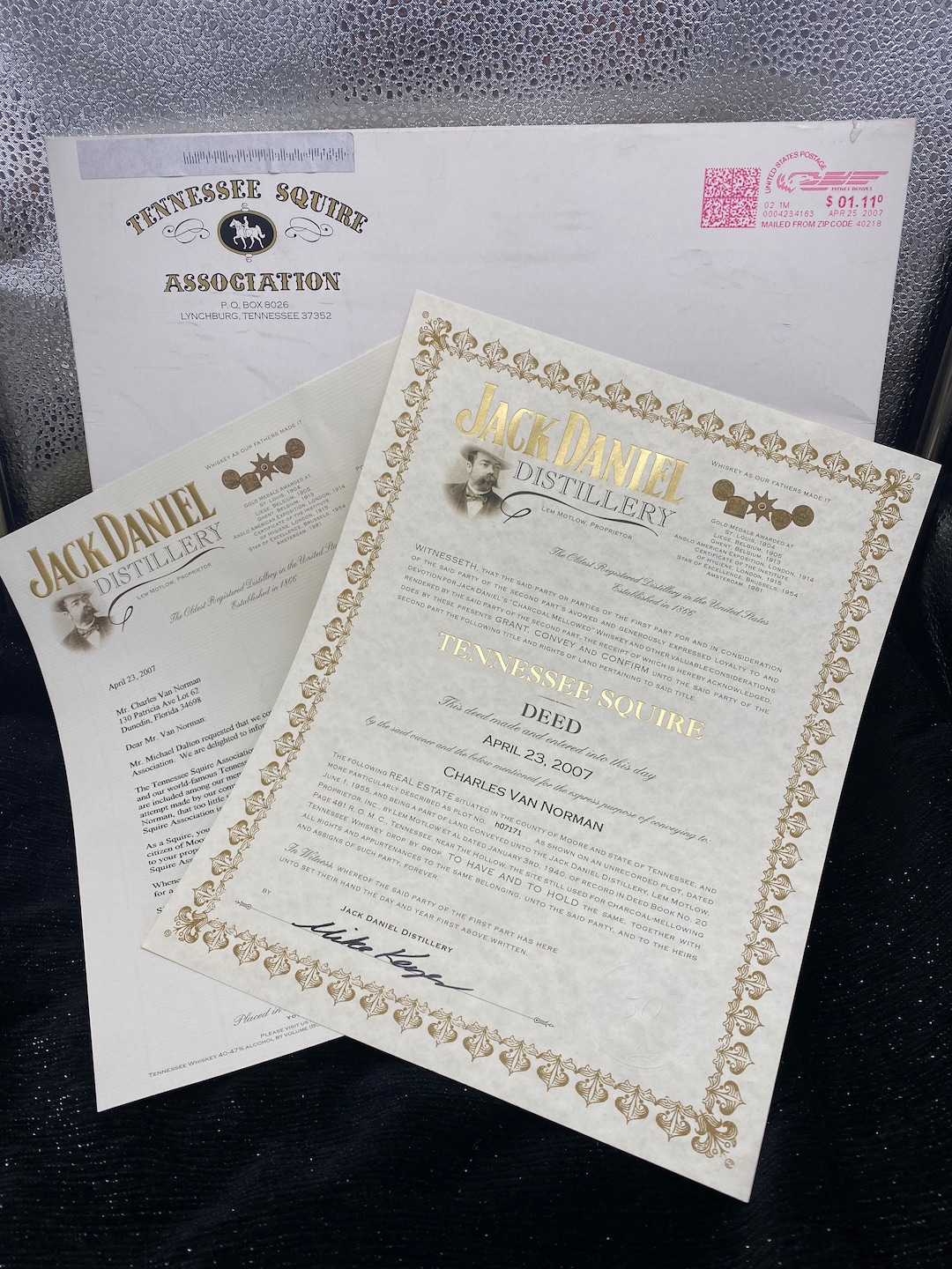 Jack Daniels Distillery Tennessee Squire Deed With Original Letter and ...
