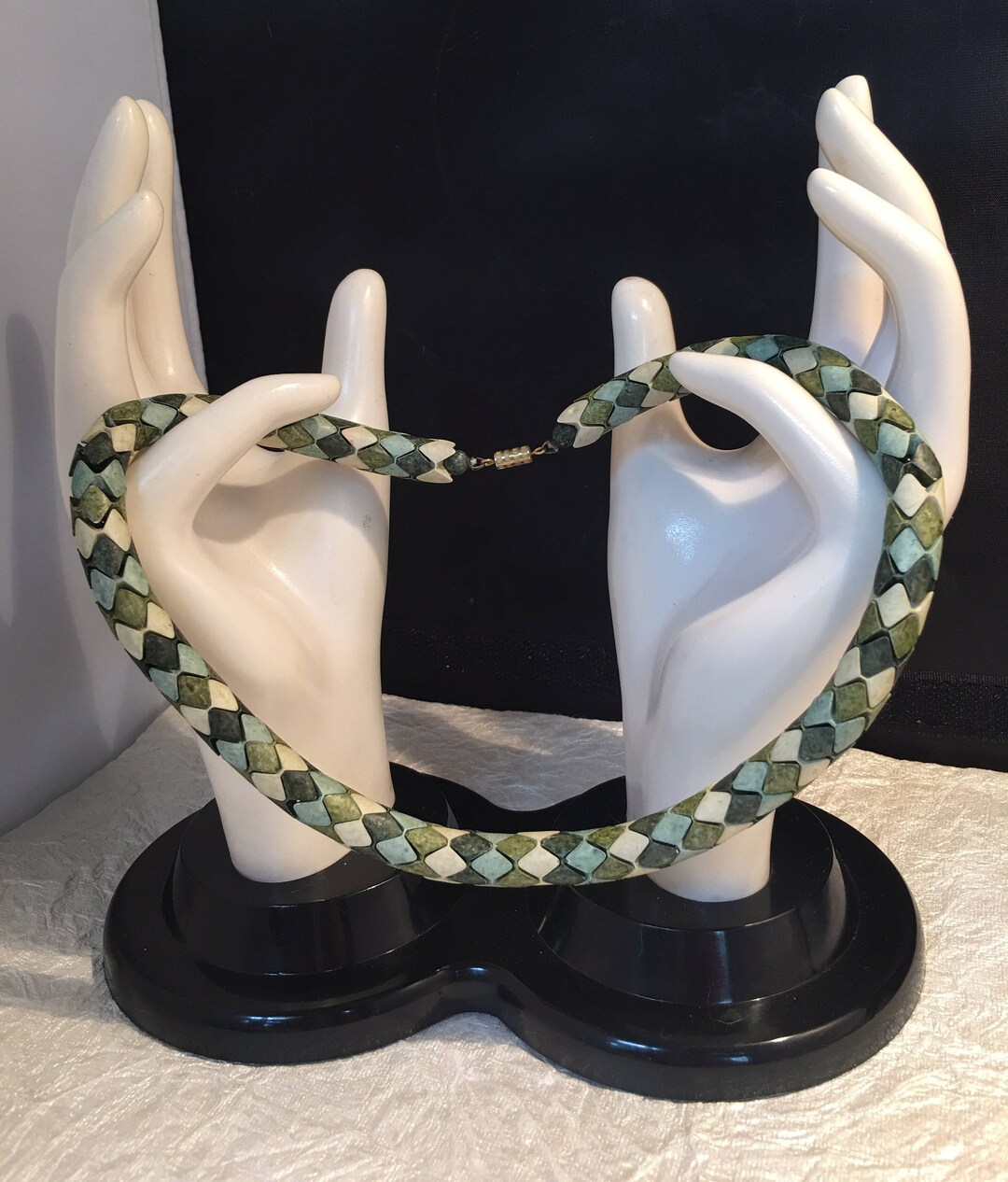 Retro Flexible Wooden Choker With Blue ,green, and Cream Colored Beads ...