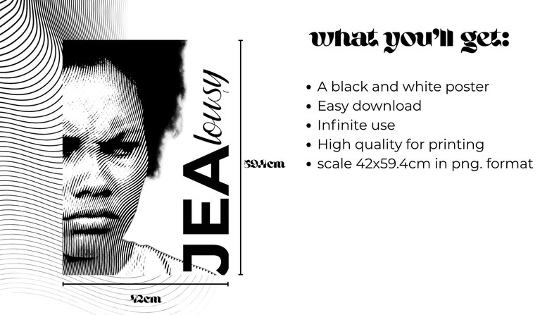 Jealousy Wall Art – Bold Black and White Digital Portrait Print, Modern ...