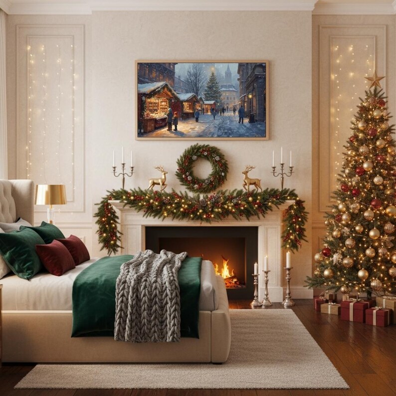 Samsung Frame TV Art Christmas Market, Vintage Winter Fair Wallpaper ...