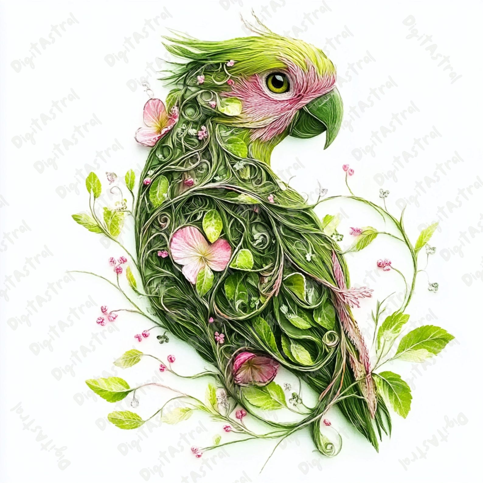 Botanical Parrot Clipart | Mystical Jungle Bird JPG | Floral Parrot ...