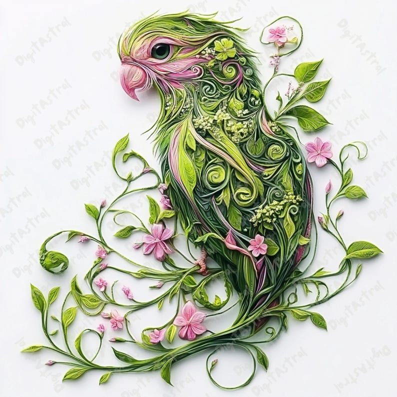 Botanical Parrot Clipart | Mystical Jungle Bird JPG | Floral Parrot ...