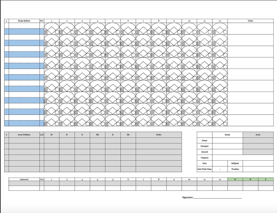 Printable Baseball/softball Scorecard PDF - Fan-oriented, Extra Room ...