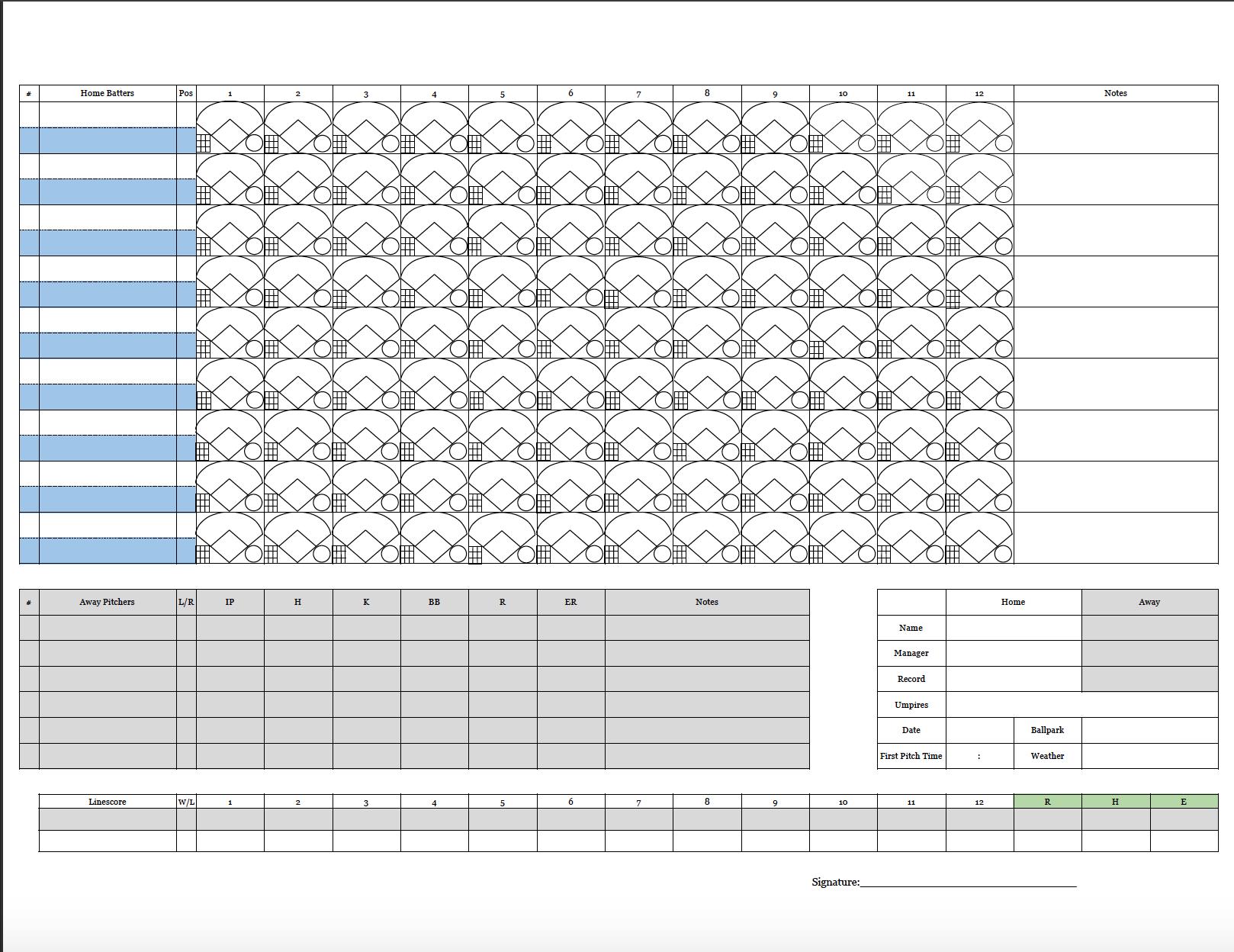 Printable Baseball/softball Scorecard PDF - Fan-oriented, Extra Room ...