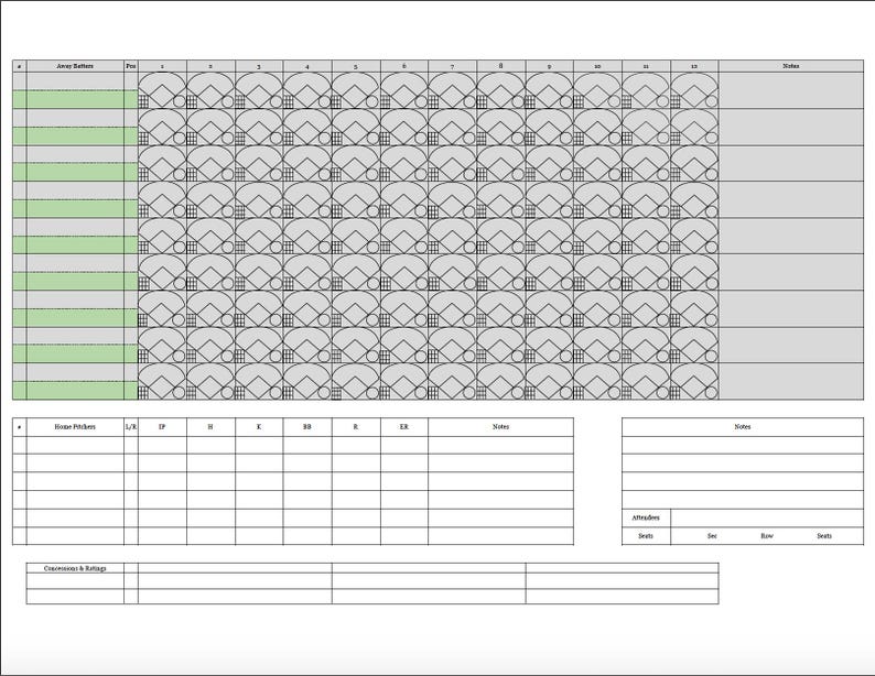 Printable Baseball/softball Scorecard PDF - Fan-oriented, Extra Room ...
