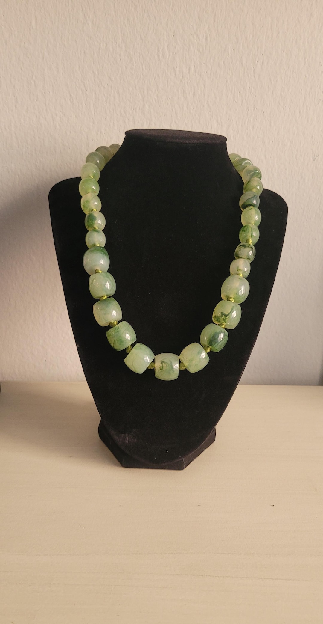 Vintage Green Beaded Necklace, Multiple Beaded Statement Necklace ...