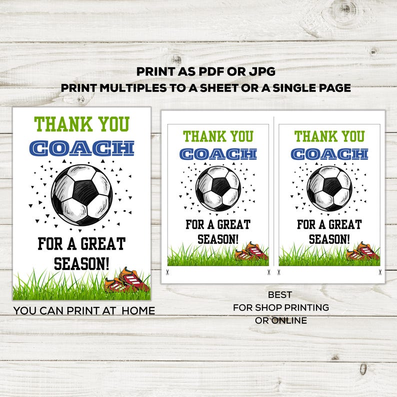 Printable Soccer Coach Thank You Card: End of Season Gift (PDF Download ...