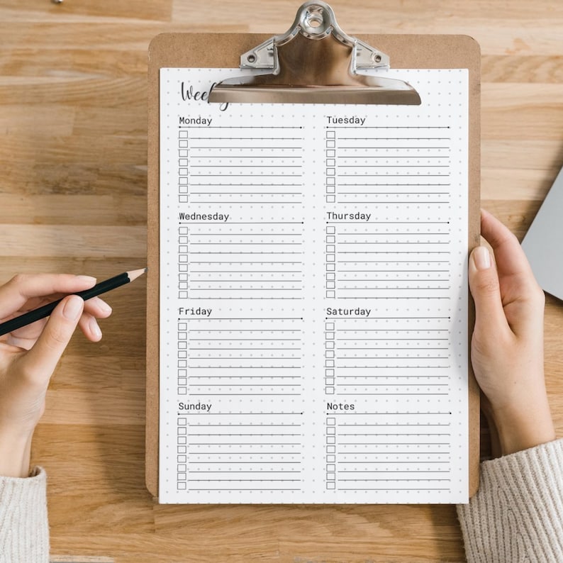 Weekly to Do List, Printable Journal & Planner Page, Weekly Check List ...