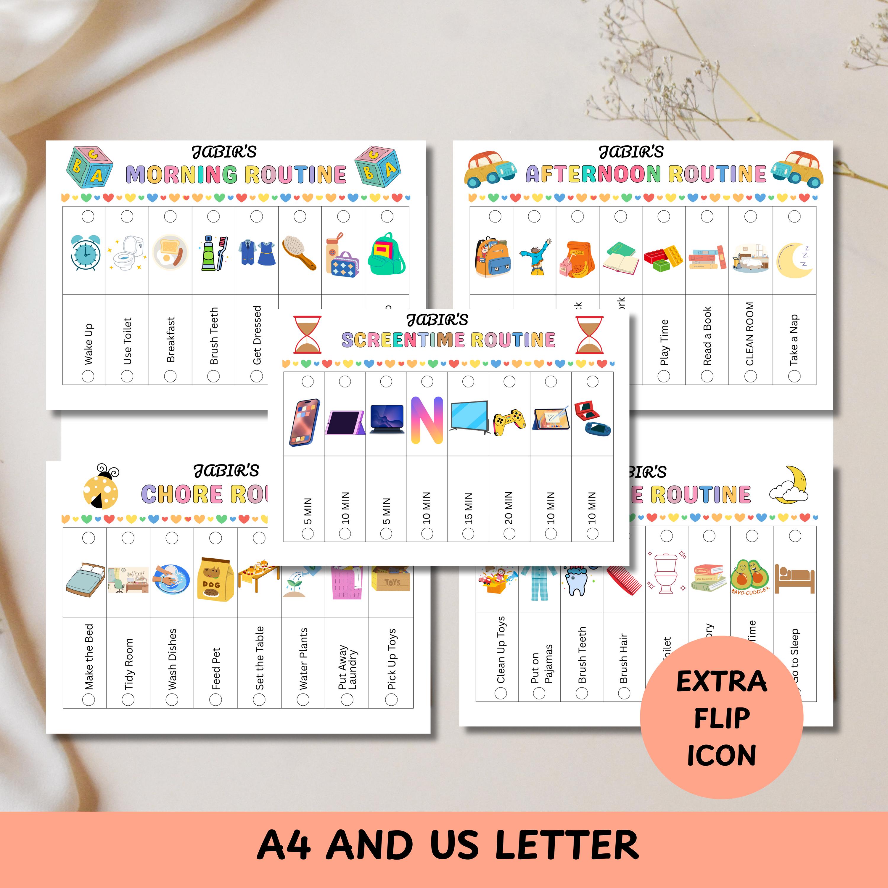 Kids Flip Routine Chart, Printable Morning Evening Bedtime Flip Chart ...