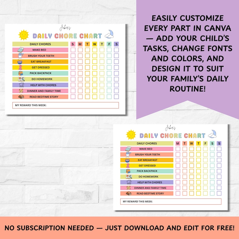 ADHD/ Neurodivergent Daily Routine Chart for Kids & Toddler, Printable ...