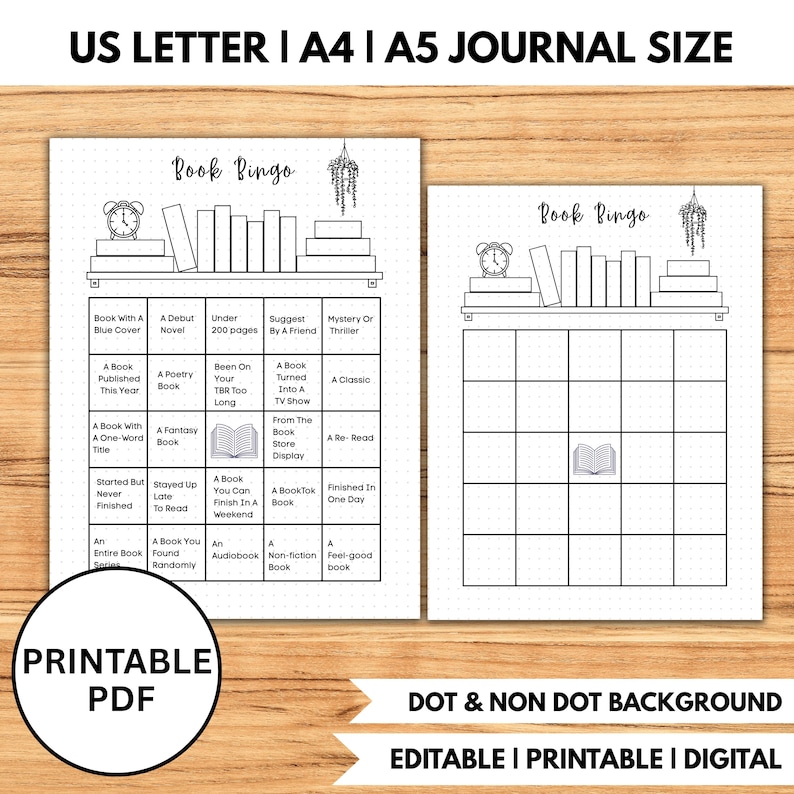 Book Bingo Printable Reading Challenge, Book Challenge, Reading Journal ...